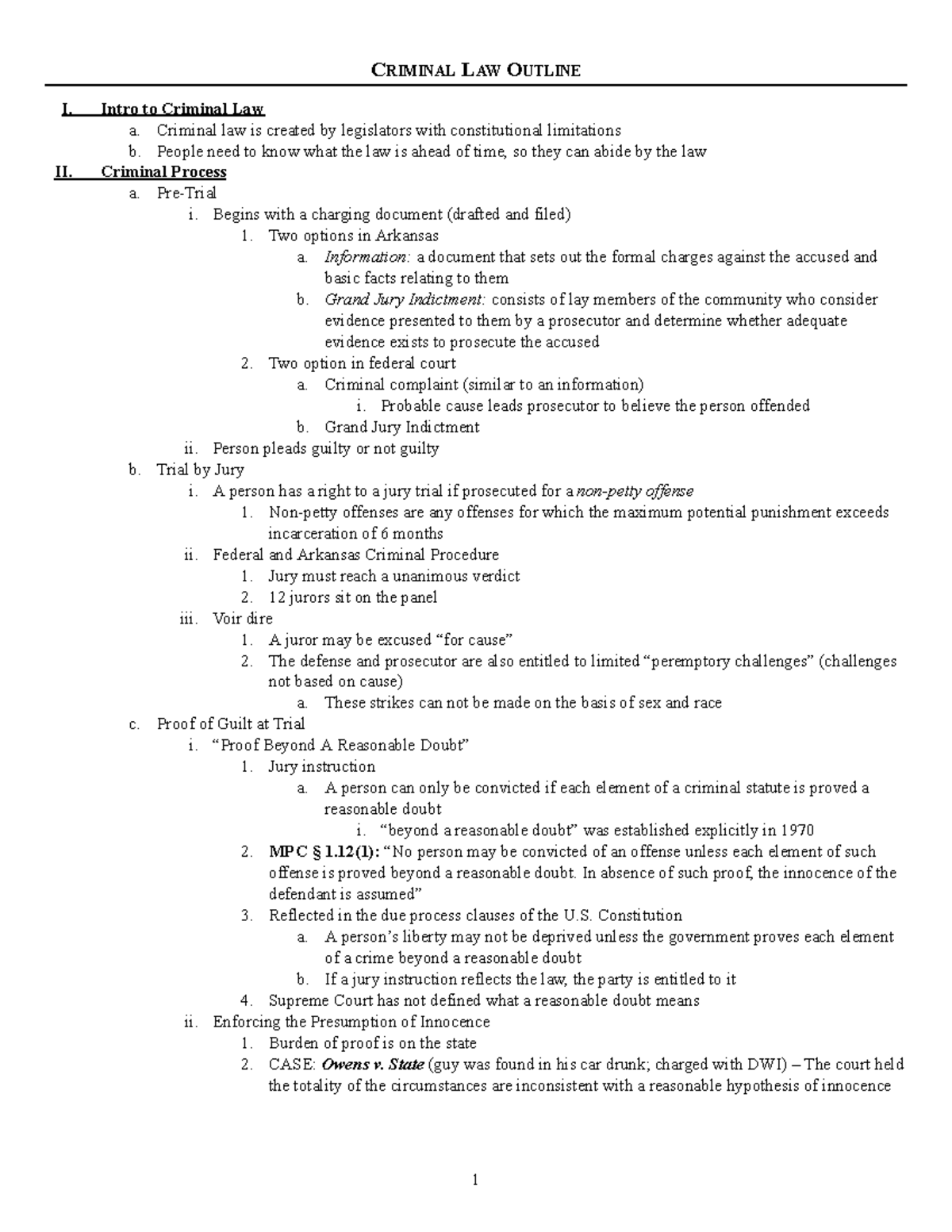 Final Crim Law Outline 2 Criminal Law Outline I Intro To Criminal