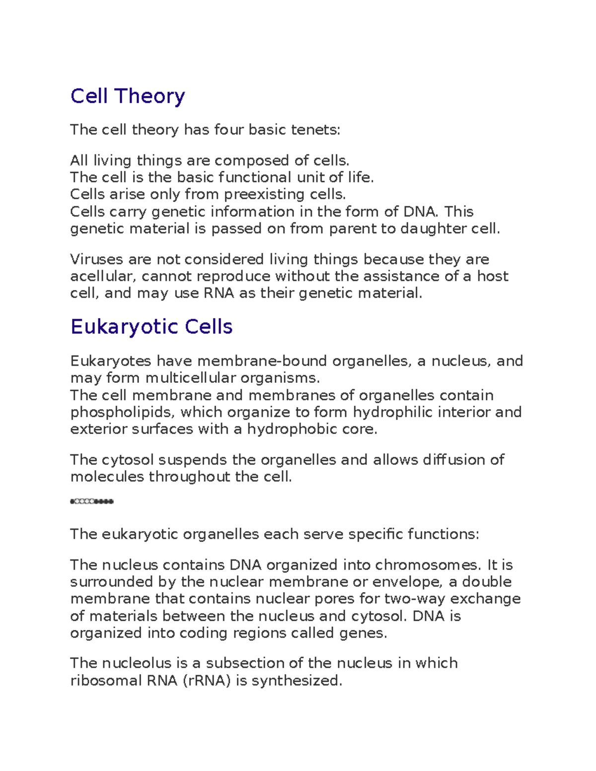 Bio Kaplan Summaries Mcat Summary Notes Cell Theory The Cell Theory