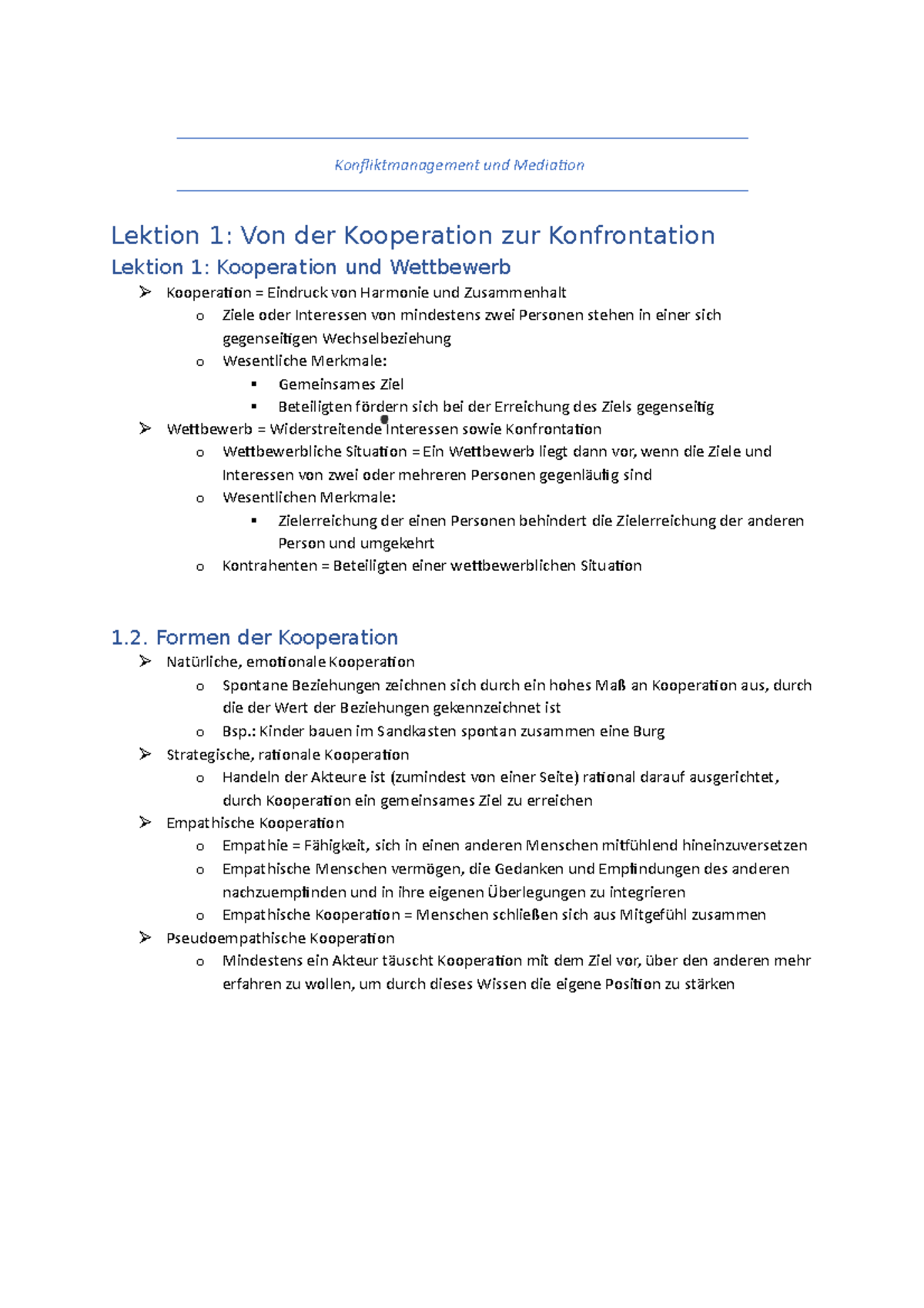 Zusammenfassung Konfliktmanagement Und Mediation Konfliktmanagement