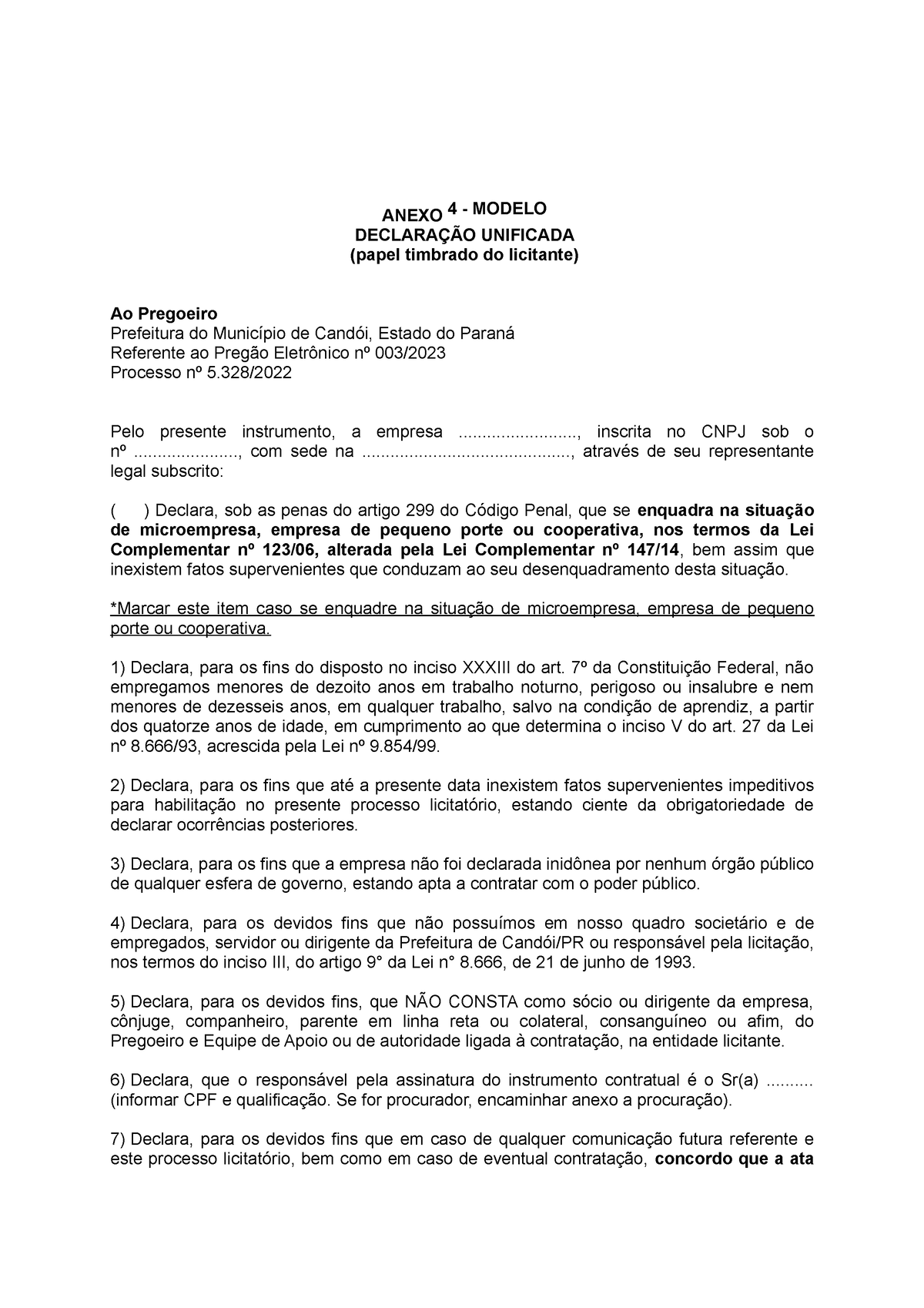 Anexo 4 Modelo Declaracao Unificada Anexo 4 Modelo DeclaraÇÃo