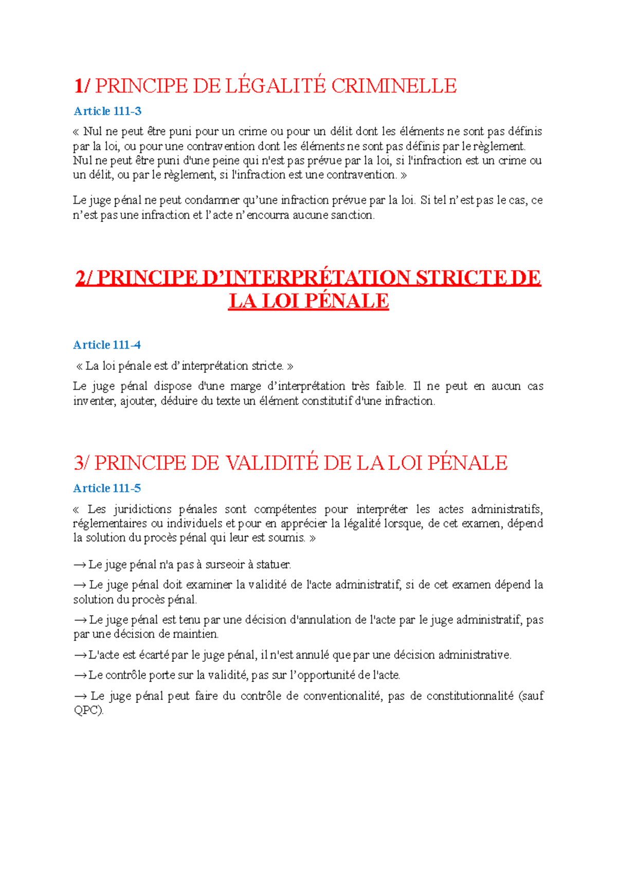 Fiches Révisions Droit Pénal P1 1 Principe De LÉgalitÉ Criminelle