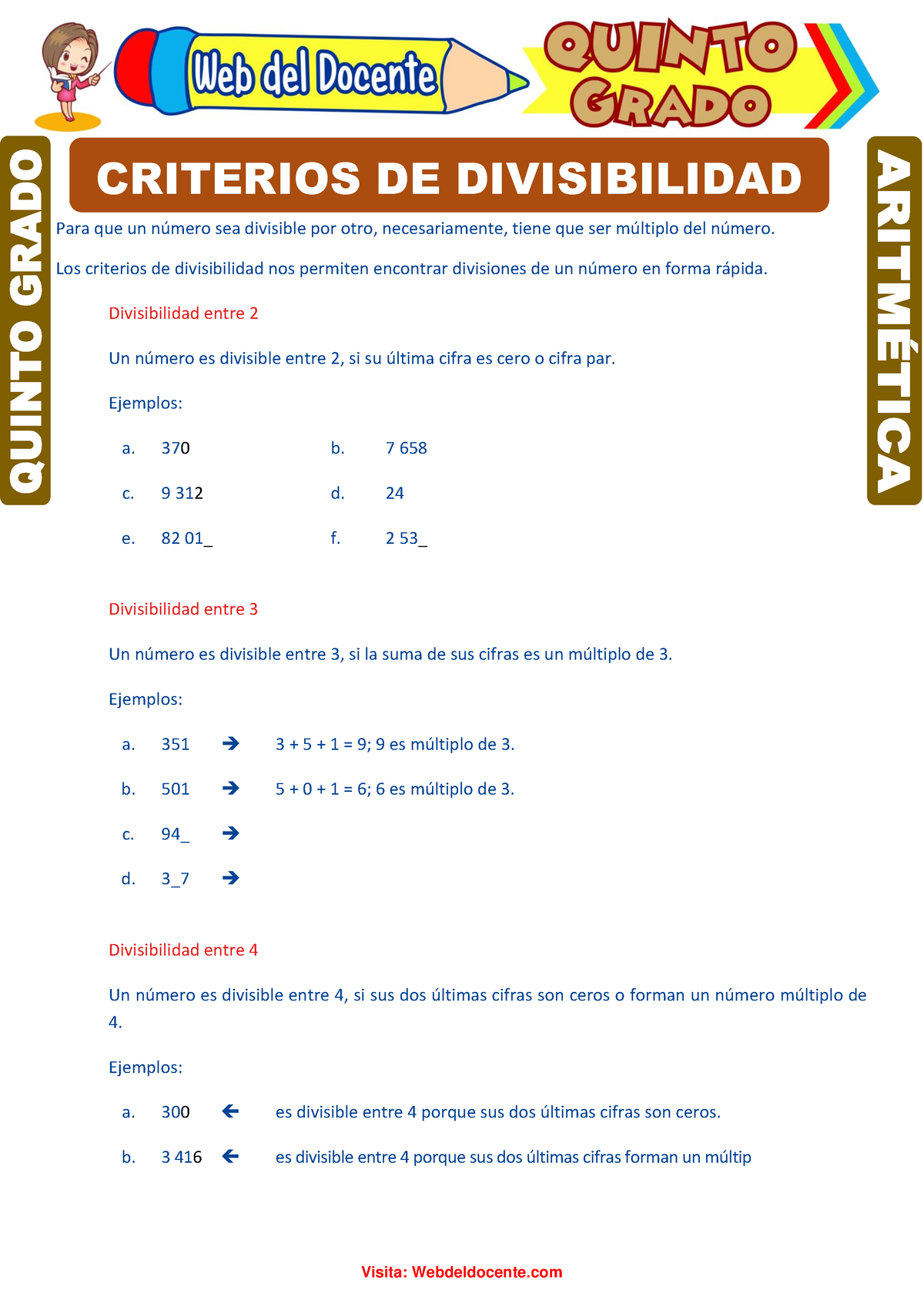 Criterios De Divisibilidad Para Quinto Grado De Primaria Geometría