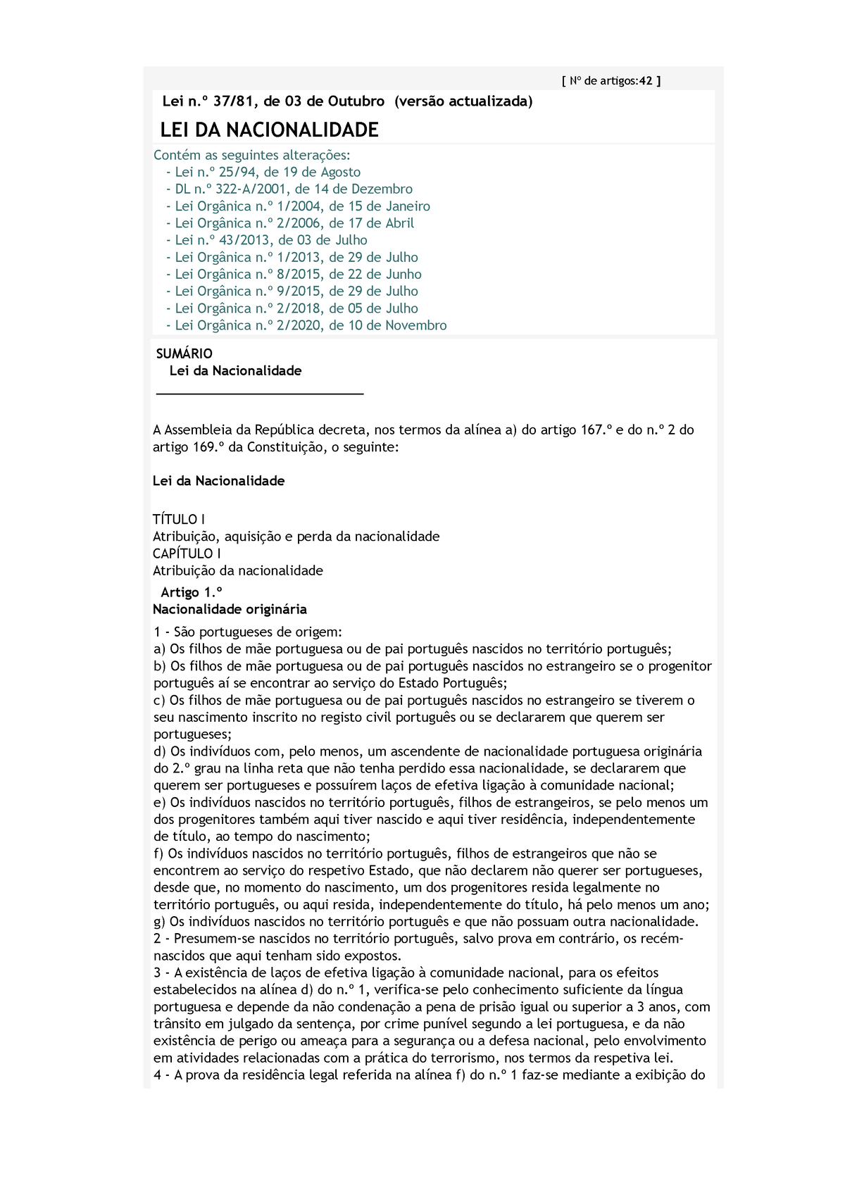 Lei Nº 37 81 De 03 De Outubro Nº De Artigos 42 Lei Nº 3781