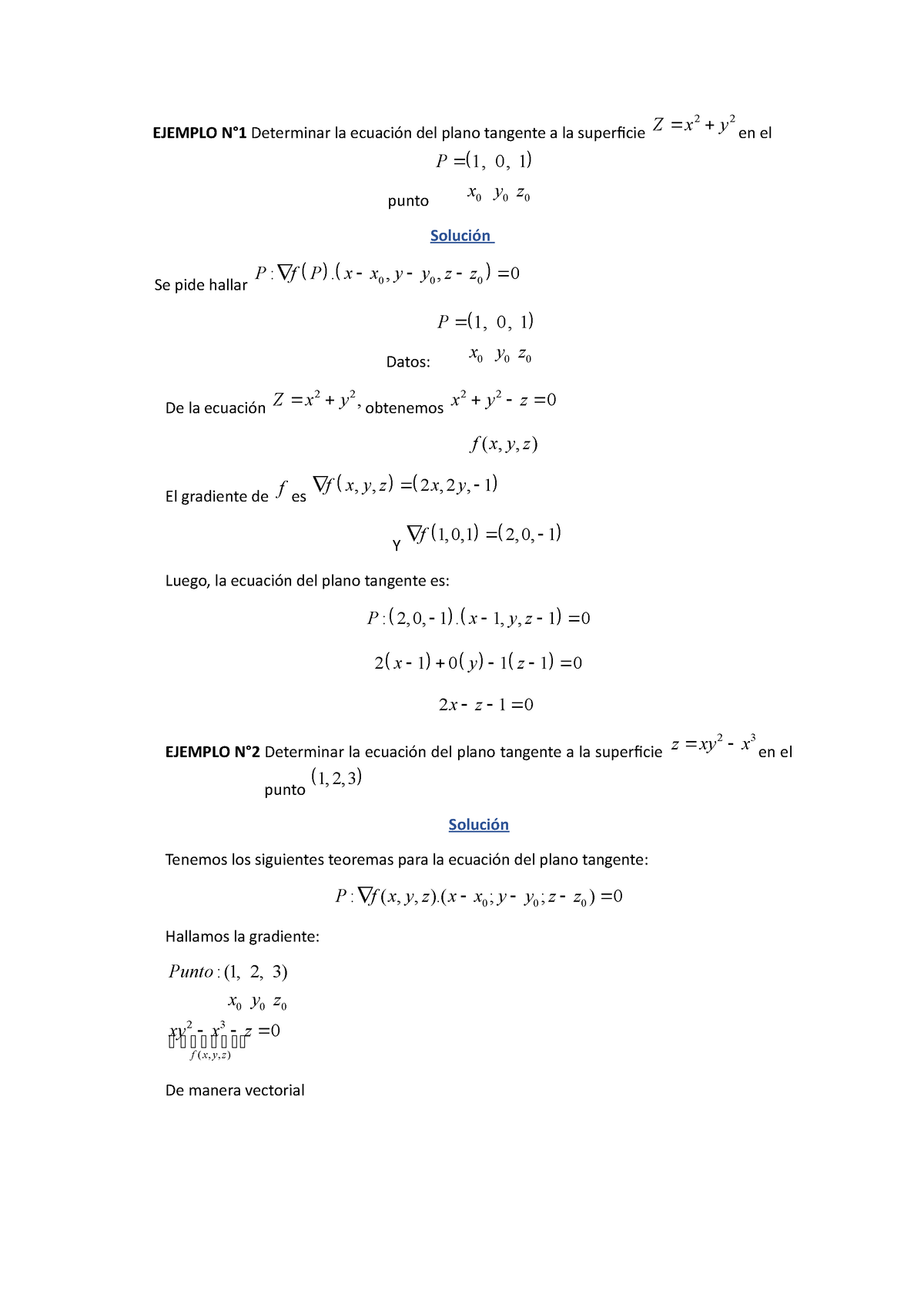 Recta Tangente Matrices Ejemplo N°1 Determinar La Ecuación Del