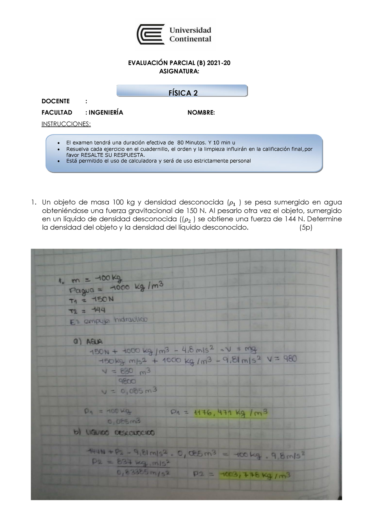 Examen Parcial Fisica 2 Examen Resuelto EvaluaciÓn Parcial B 2021