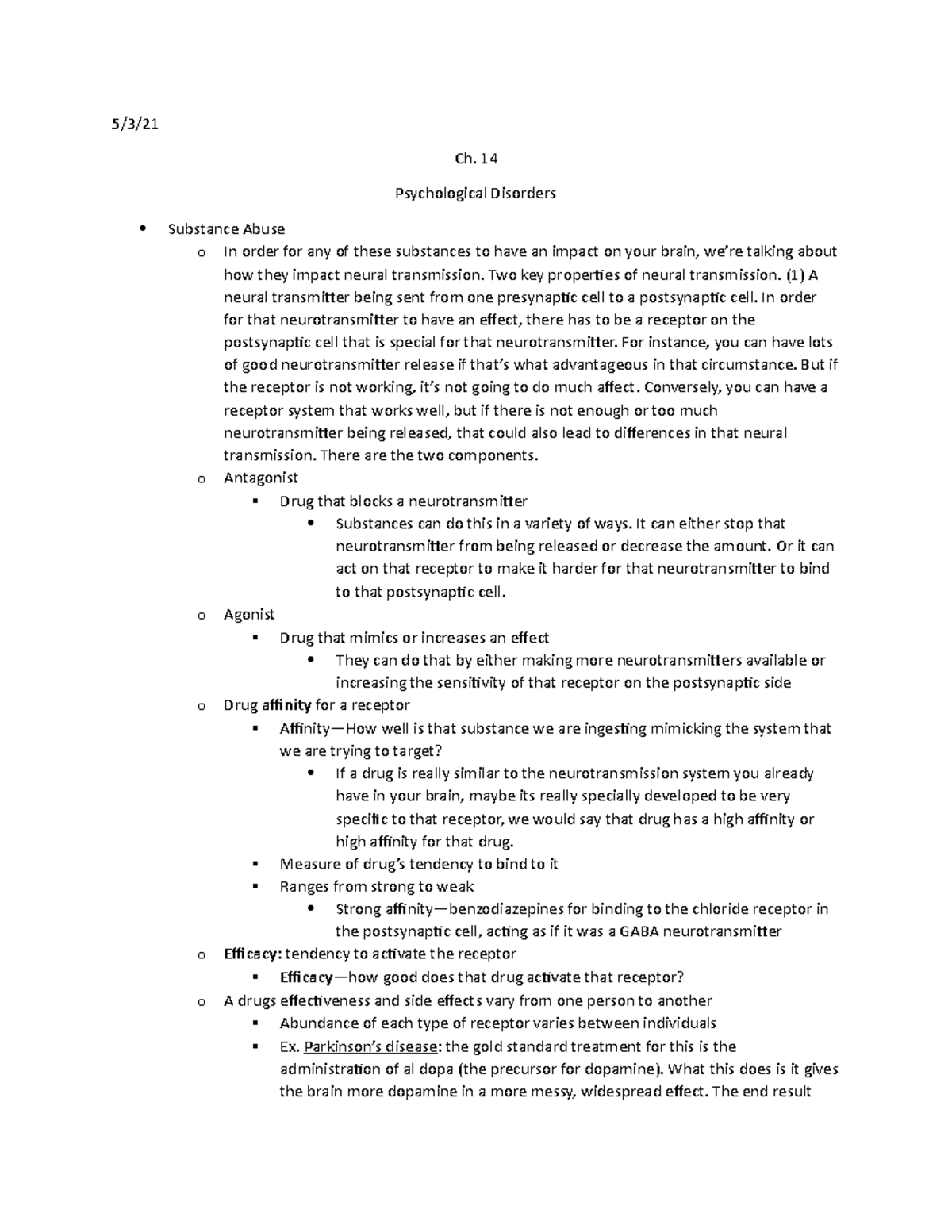 Biopsych Ch 14 Lecture Notes 1 53 Ch 14 Psychological Disorders