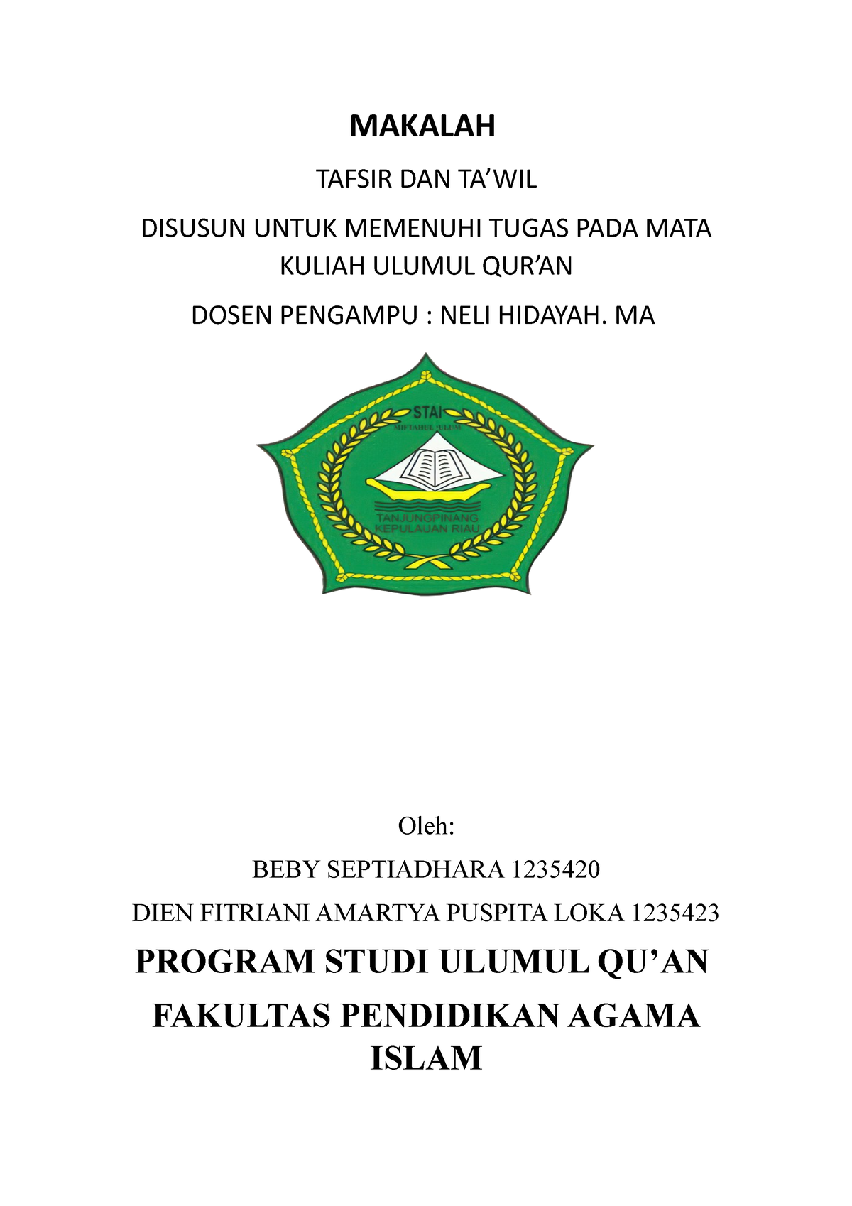 Makalah Ulumul Quran Makalah Tafsir Dan Tawil