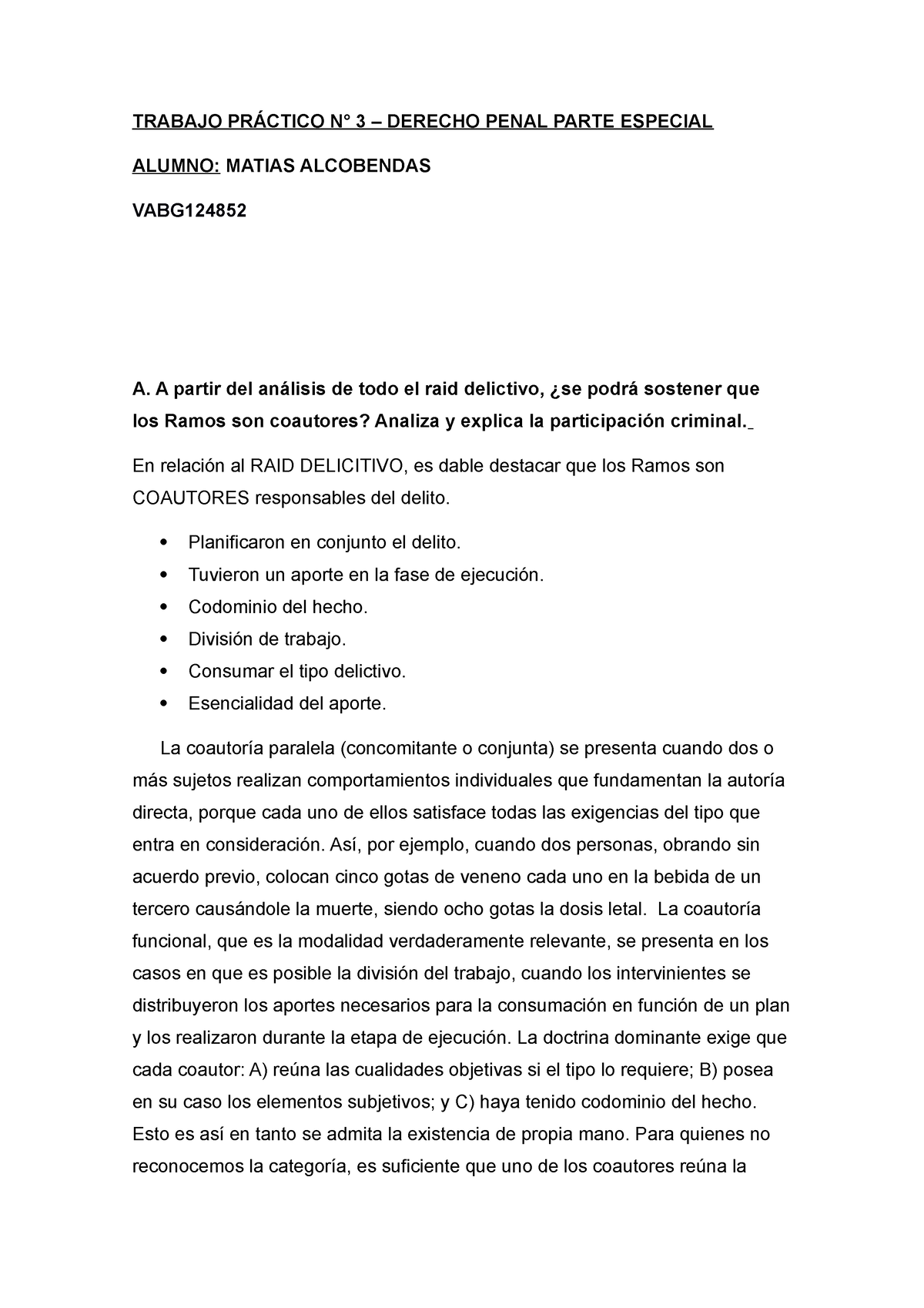 Trabajo N° 3 Derecho Penal Parte Especial 2023 1 Trabajo PrÁctico N