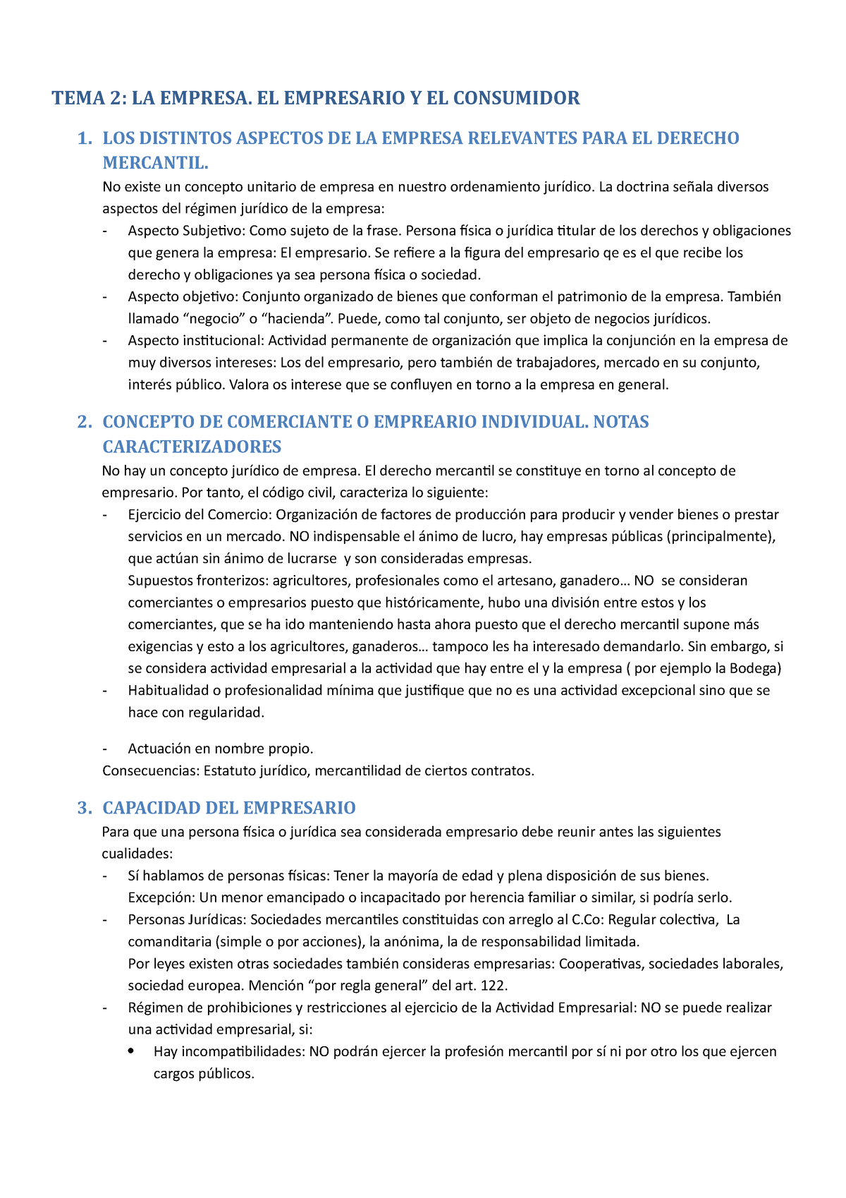 Tema3 Apuntes Tema 3 Derecho De La Empresa Tema 2 La Empresa El