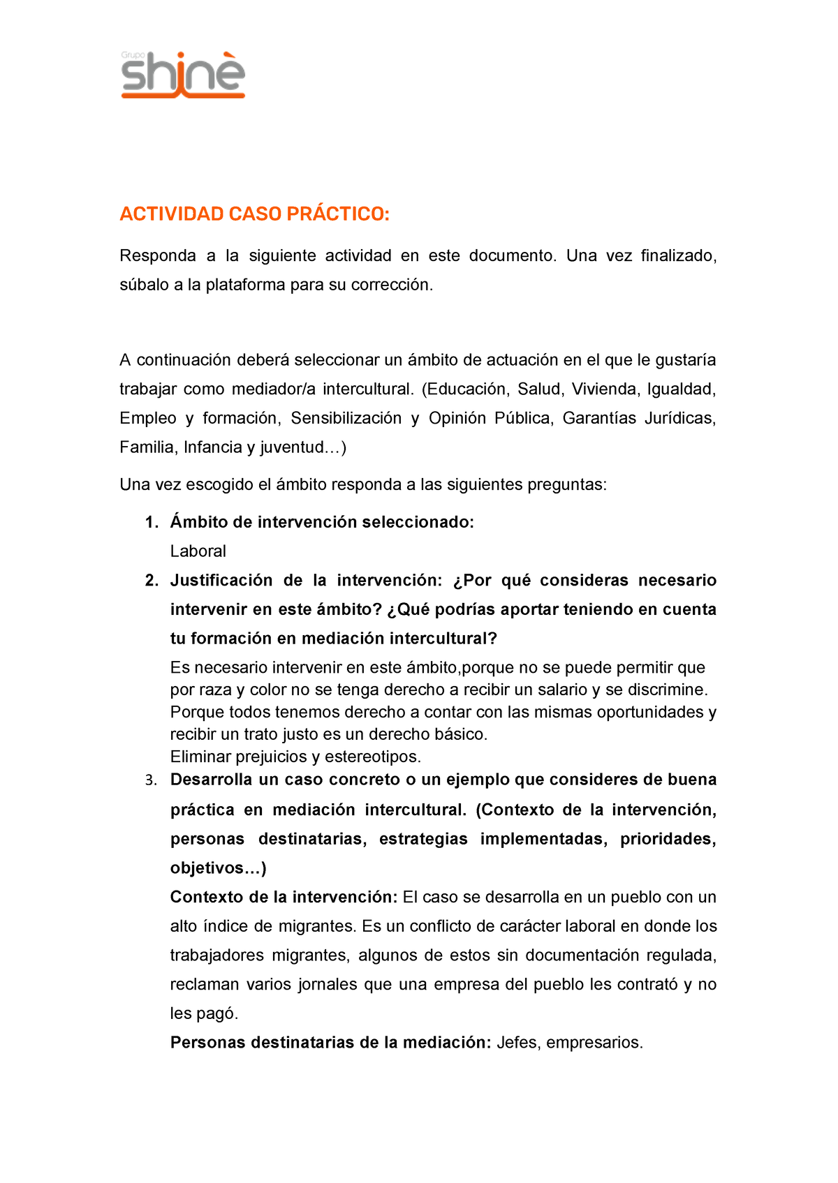 Actividad Caso Practico Mediación Actividad Caso PrÁctico Responda A