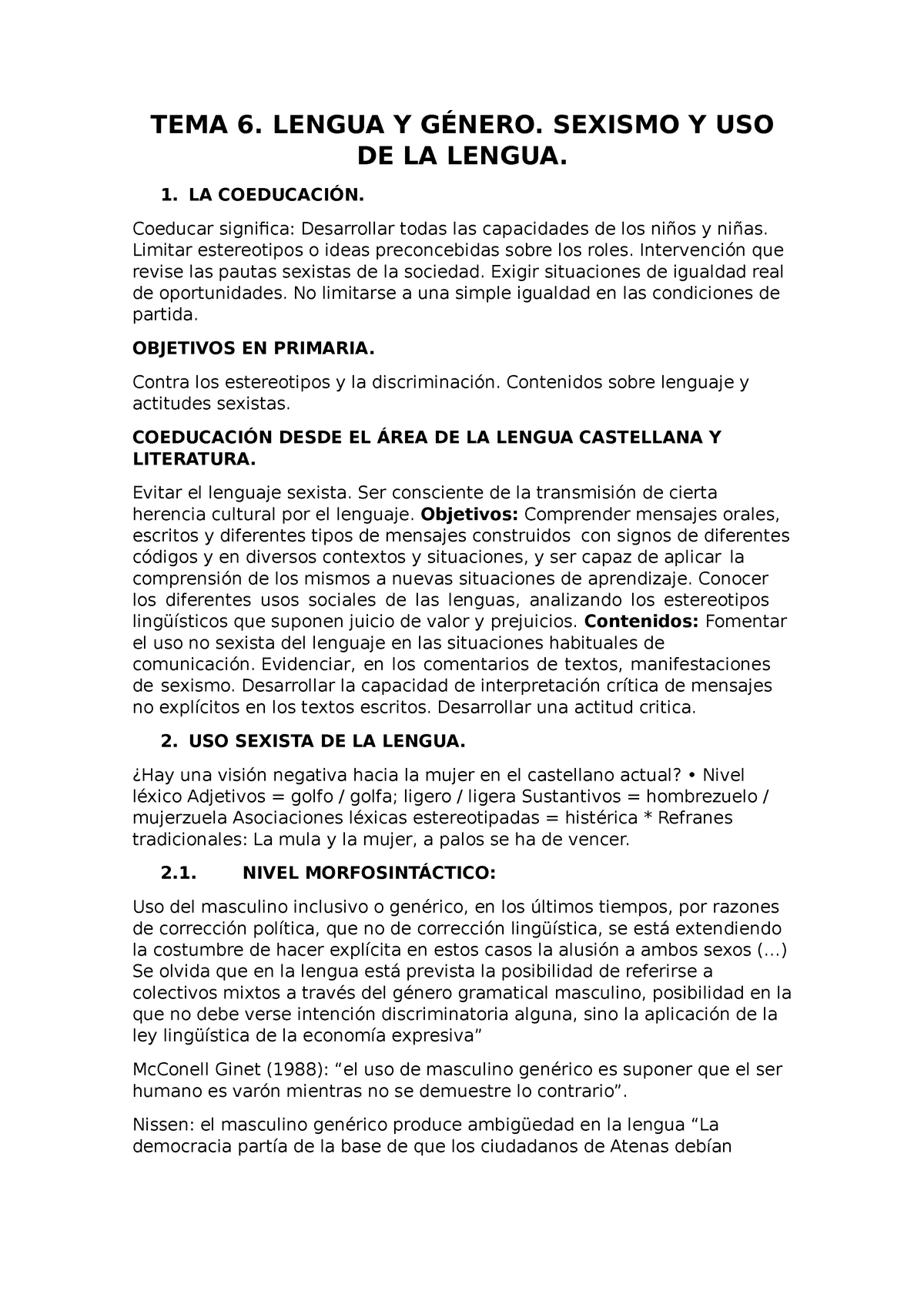 Tema 6 Apuntes 6 Tema 6 Lengua Y GÉnero Sexismo Y Uso De La