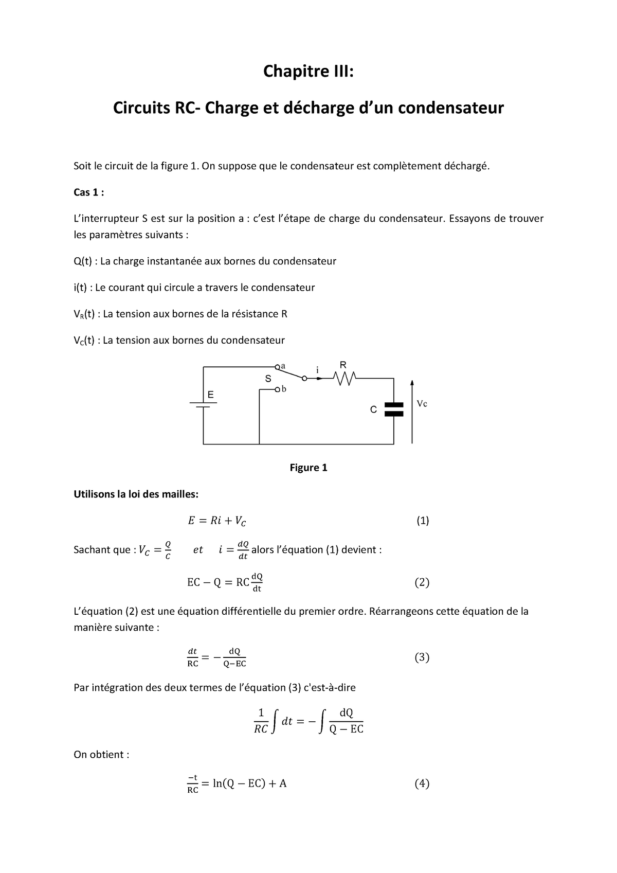 Chapitre Iii Chapitre Iii Circuits Rc Charge Et Décharge Dun