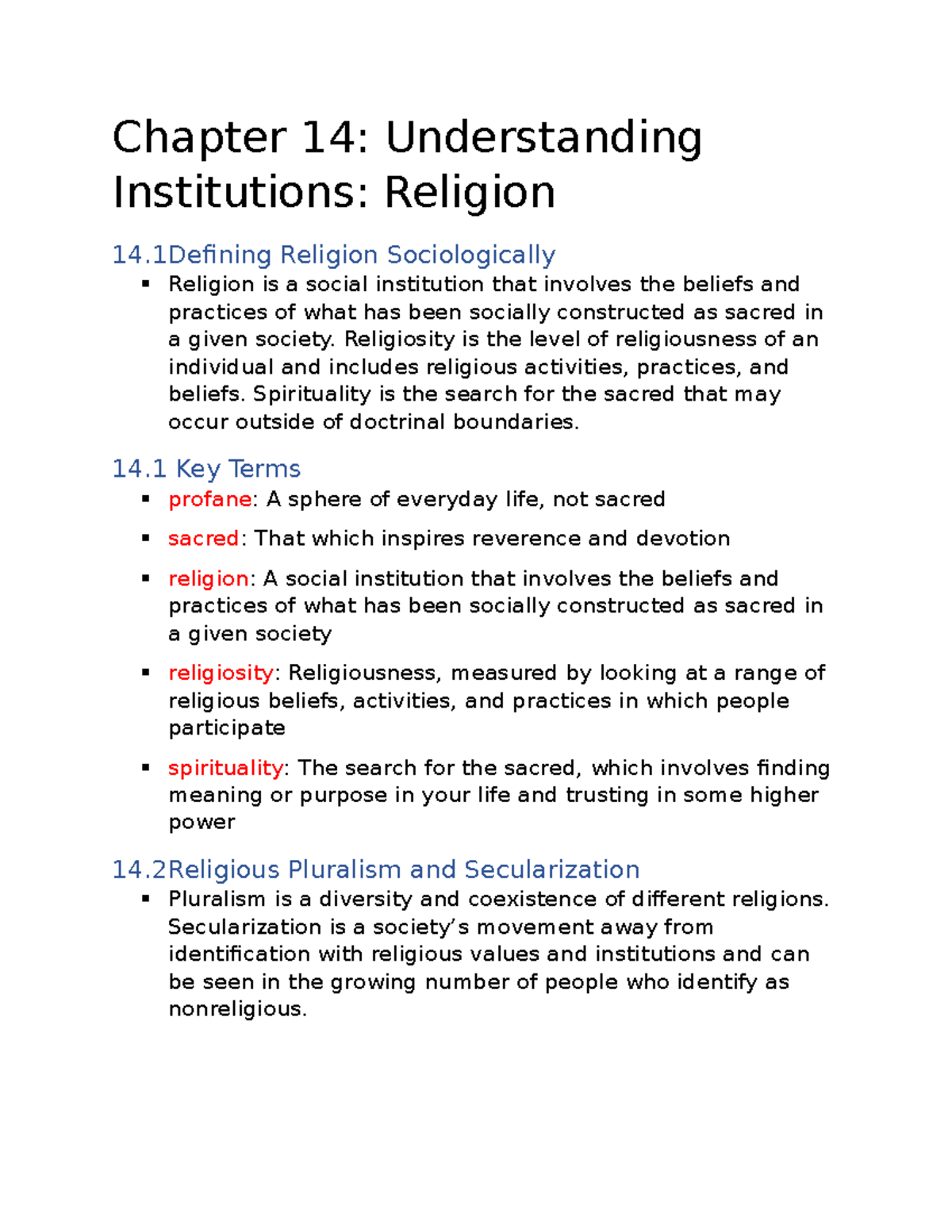 Intro To Sociology Ch 14 Notes Chapter 14 Understanding Institutions