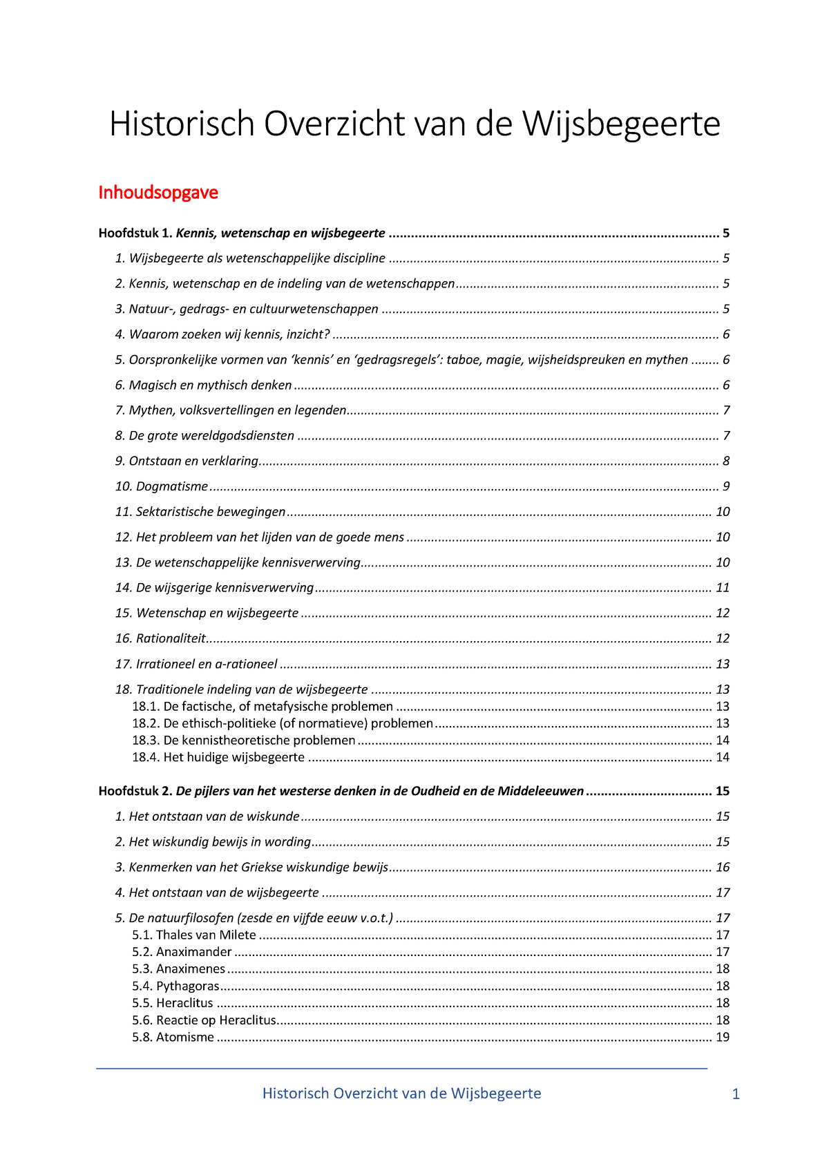 Samenvatting Historisch Overzicht Van De Wijsbegeerte Historisch