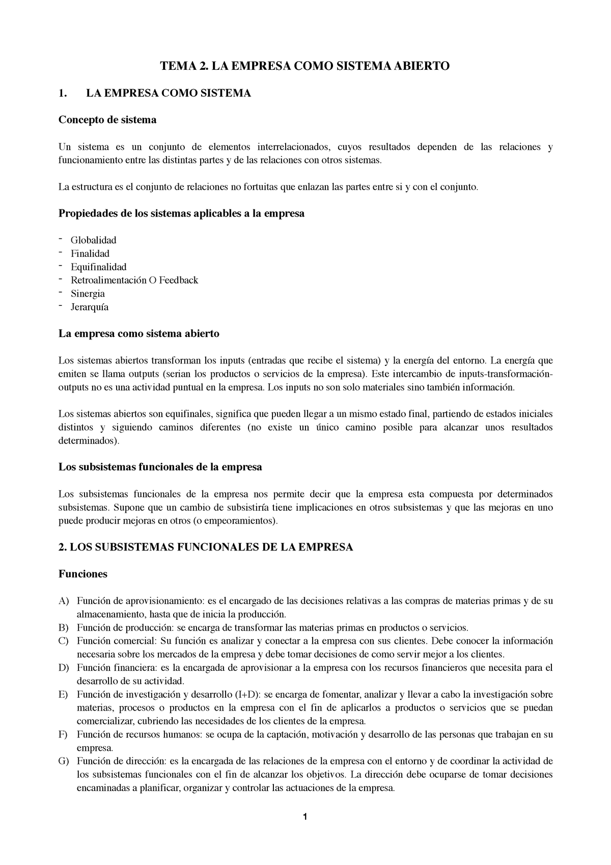 Tema 2 Fe Apuntes 2 Tema 2 La Empresa Como Sistema Abierto 1 La