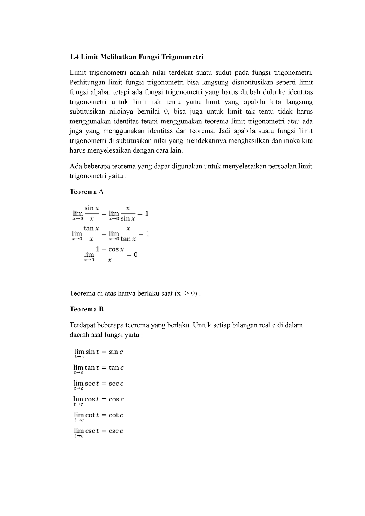 Review Mtk Limit Fungsi 1 Limit Melibatkan Fungsi Trigonometri