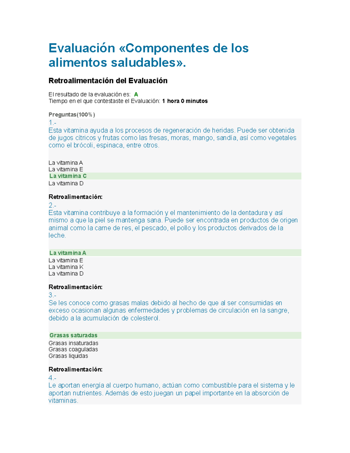 Evaluación Semana 1 Elaboración De Alimentos Saludables Evaluación