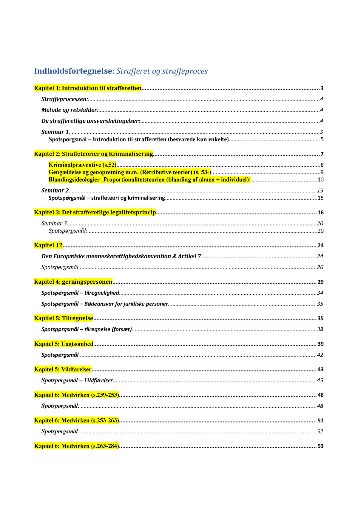 Strafferet Og Straffeproces Noter Indholdsfortegnelse Strafferet