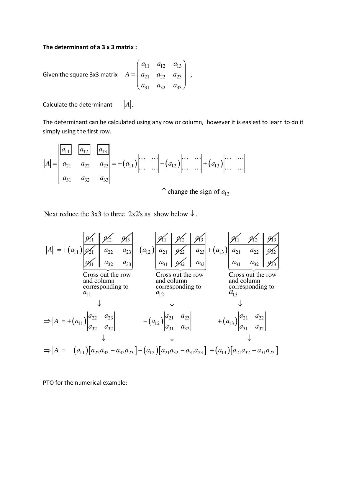 Calculating The Determinant Of A Matrix The Determinant Of A 3 X 3