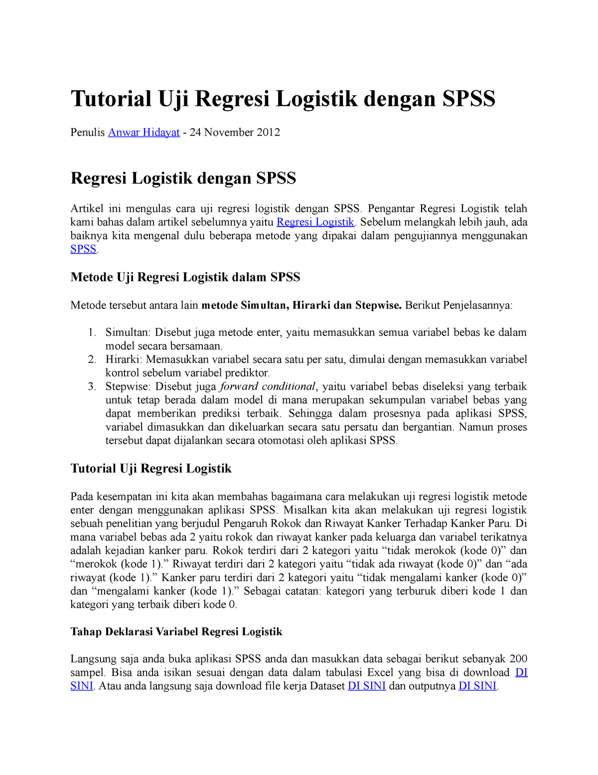 Tutorial Uji Regresi Logistik Dengan Spss Pengantar Regresi Logistik