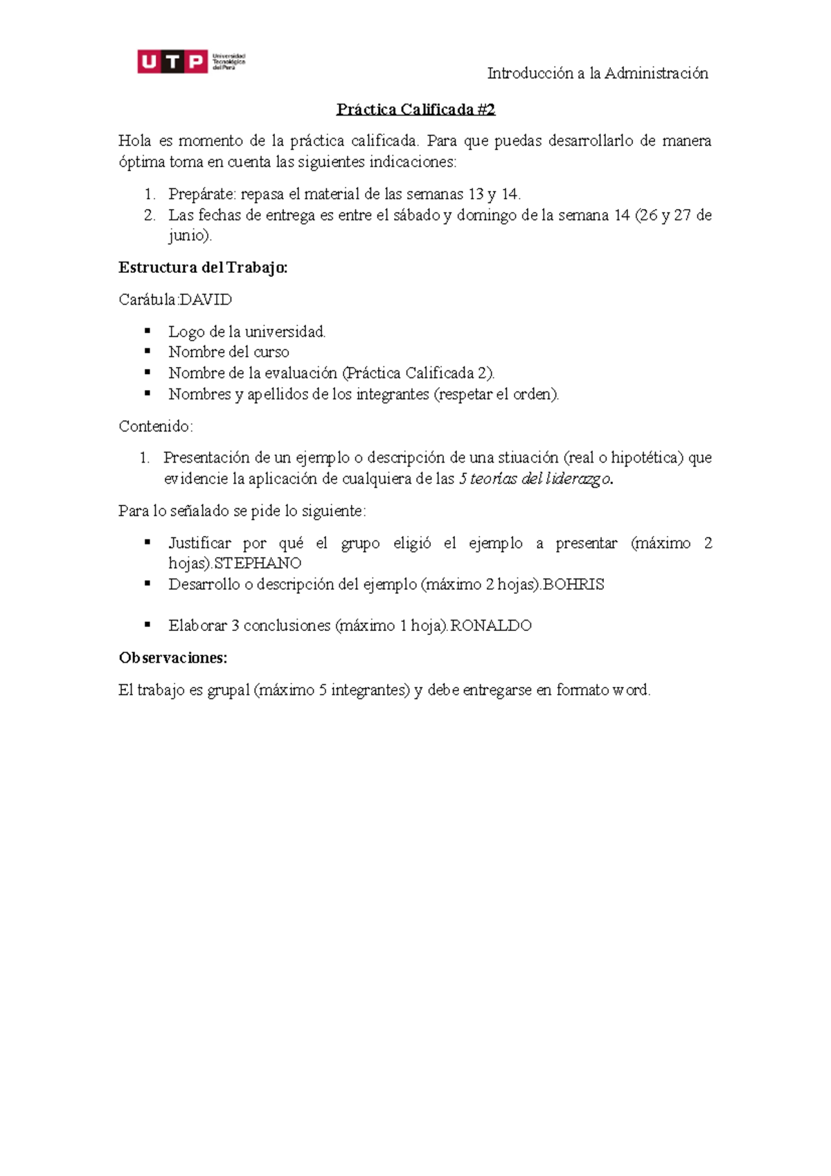 Indicaciones Práctica Calificada 2 Semana 13 Para Practicar Práctica