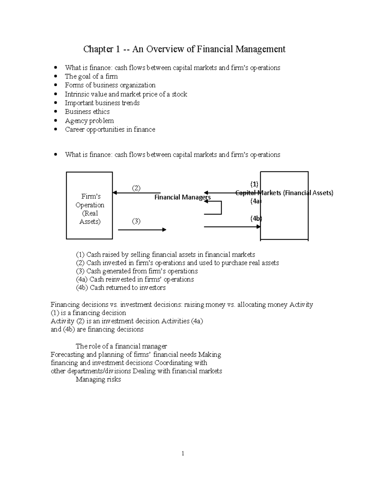 Lecture Notes Mid1 Chapter 1 An Overview Of Financial Management