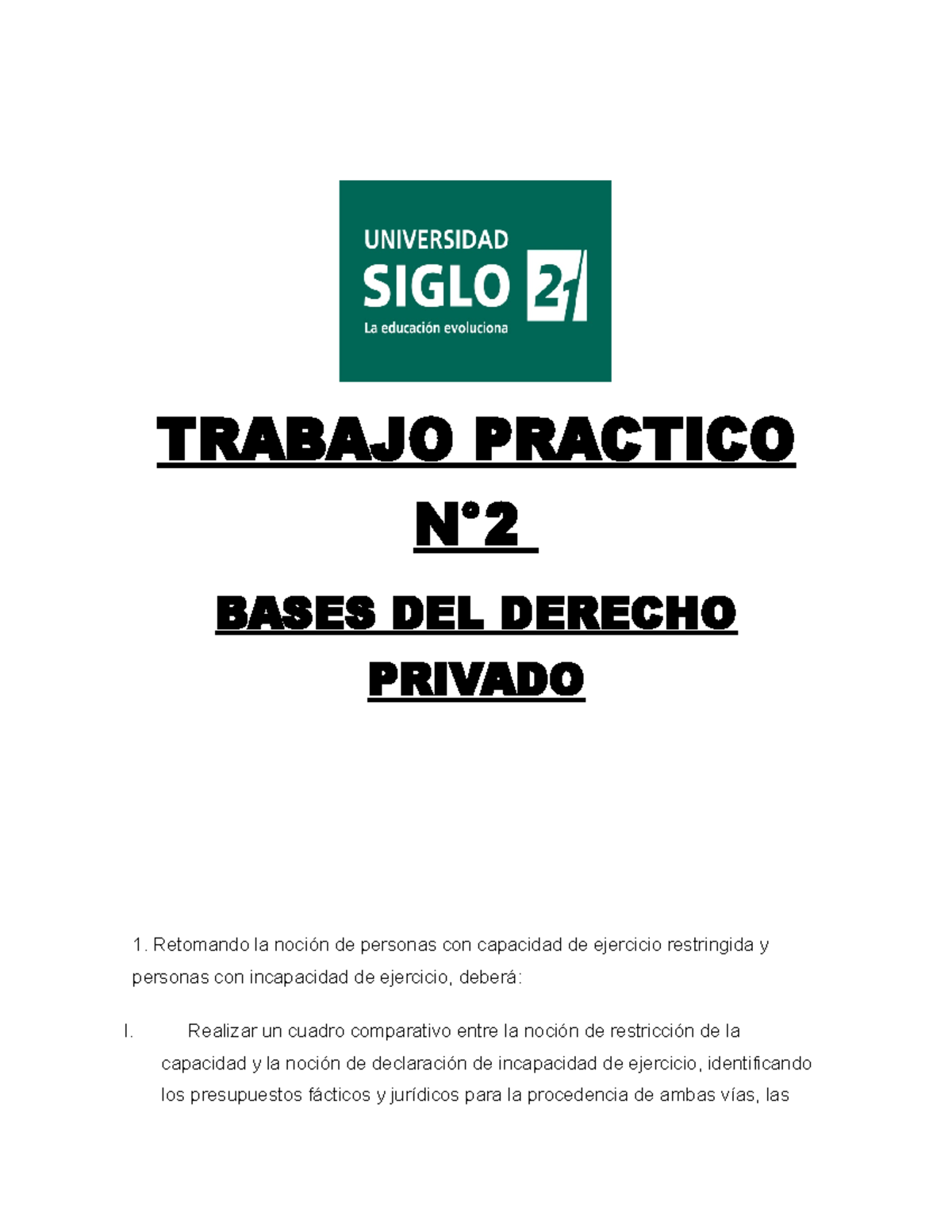 Trabajo Practico N 2 Derecho Privado Trabajo Practico N° Bases Del