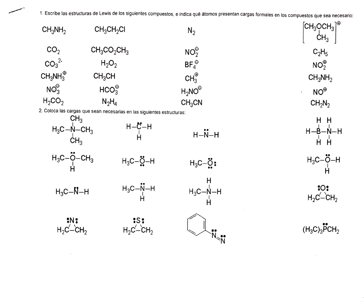 Ejercicios De Estructuras Escribe Las Estructuras De Lewis De Los