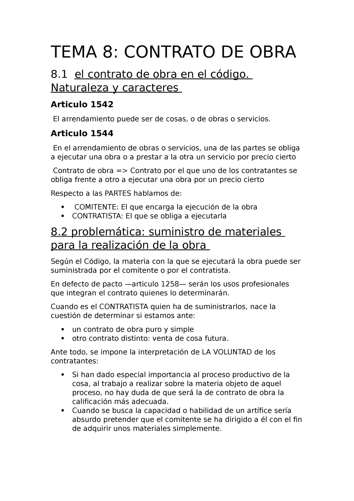 Tema 8 Ade Y Derecho Civil Iii Tema 8 Contrato De Obra 8 El