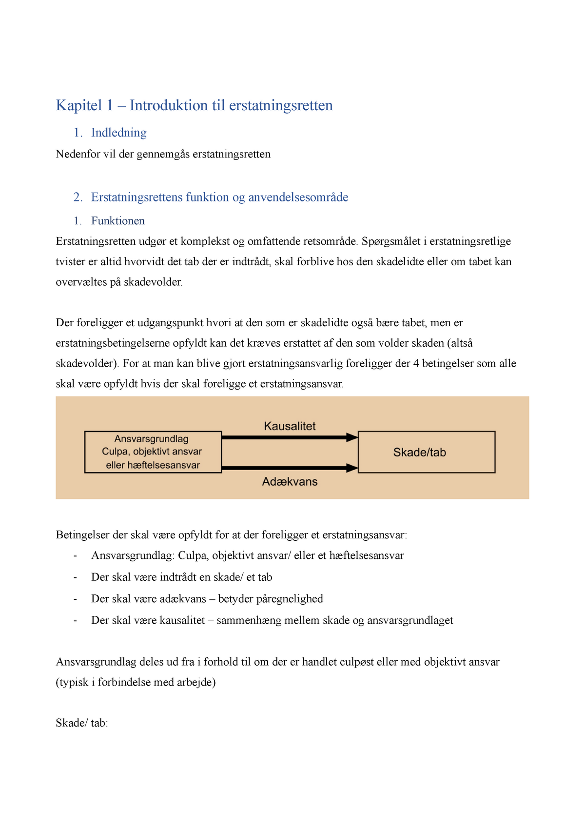 Erstatningsret Noter For Hele Pensum Kapitel 1 Introduktion Til