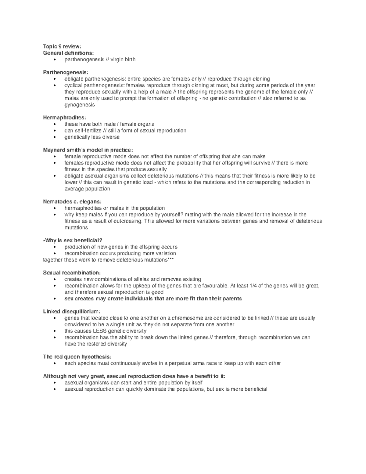 Topic 9 Evolution And Sexual Reproduction Topic 9 Review General