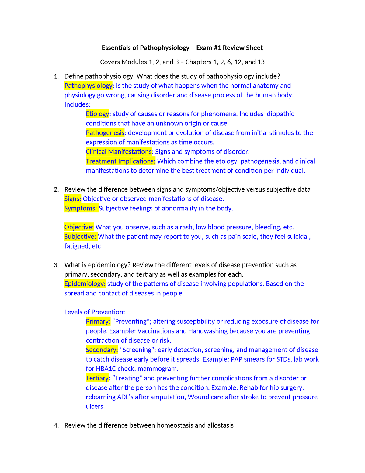 Patho Exam 1 Study Guide Essentials Of Pathophysiology Exam 1