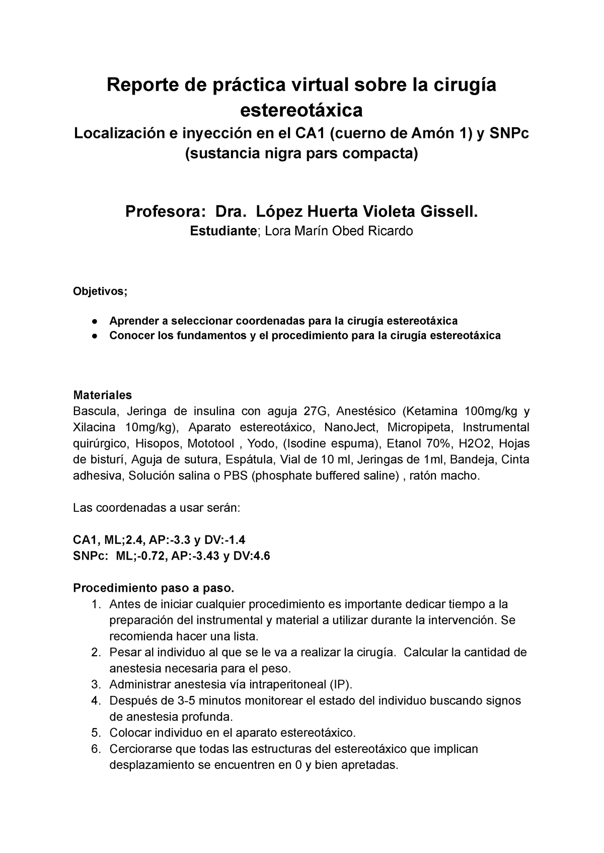 Reporte Practica Cirugia Extereotaxica Reporte De Práctica Virtual