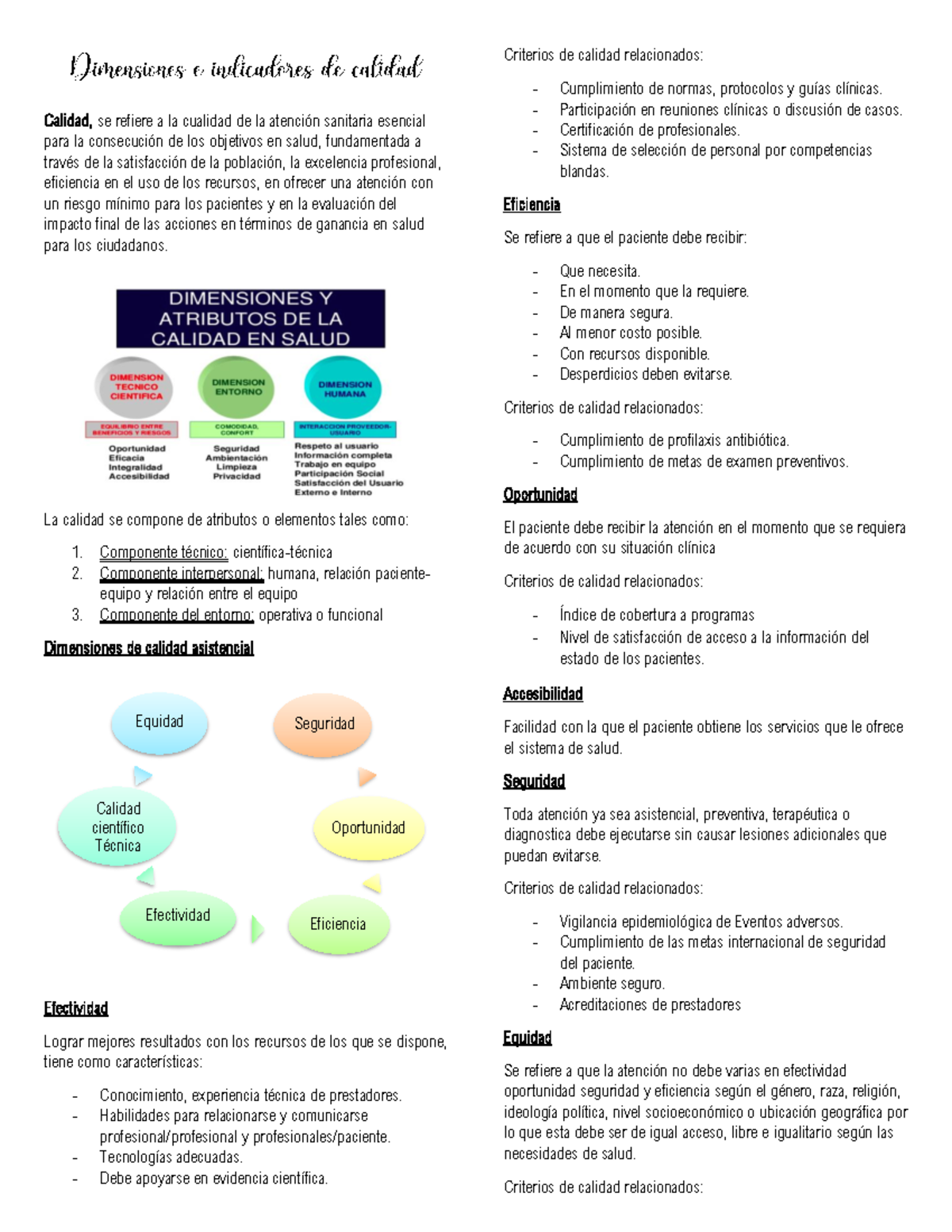 Dimensiones E Indicadores De Calidad Calidad Se Refiere A La