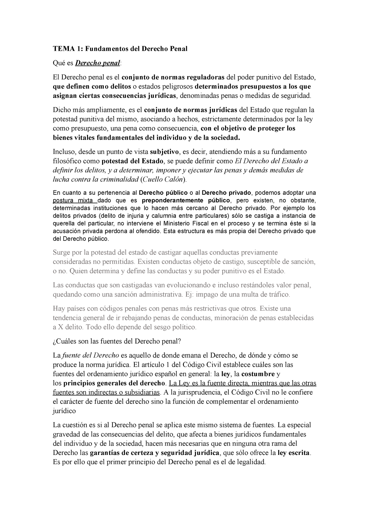 Tema 1 Fundamentos Del Derecho Penal Tema 1 Fundamentos Del Derecho