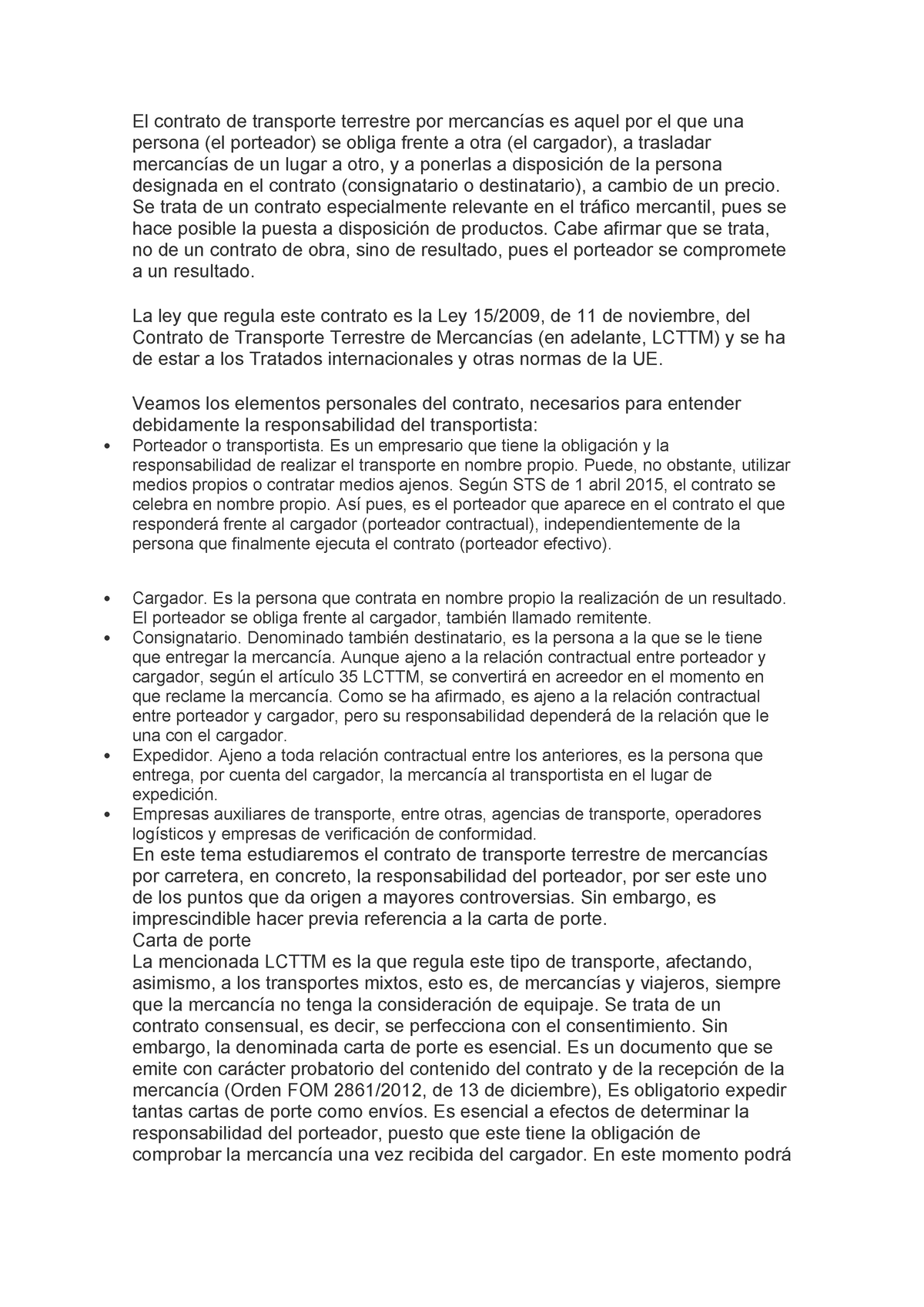 Contrato De Transporte Terrestre De Mercancia El Contrato De