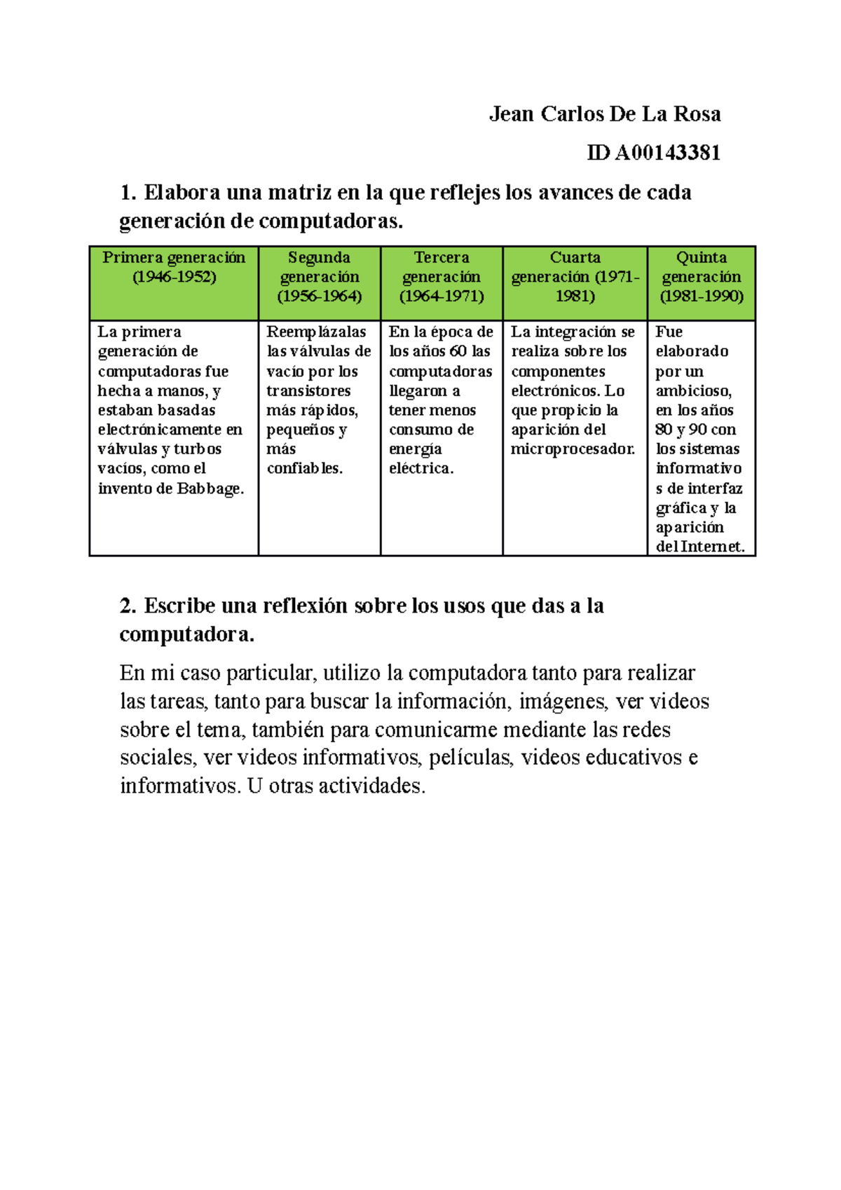 Actividad 1 Elabora Una Matriz En La Que Reflejes Los Avances De Cada