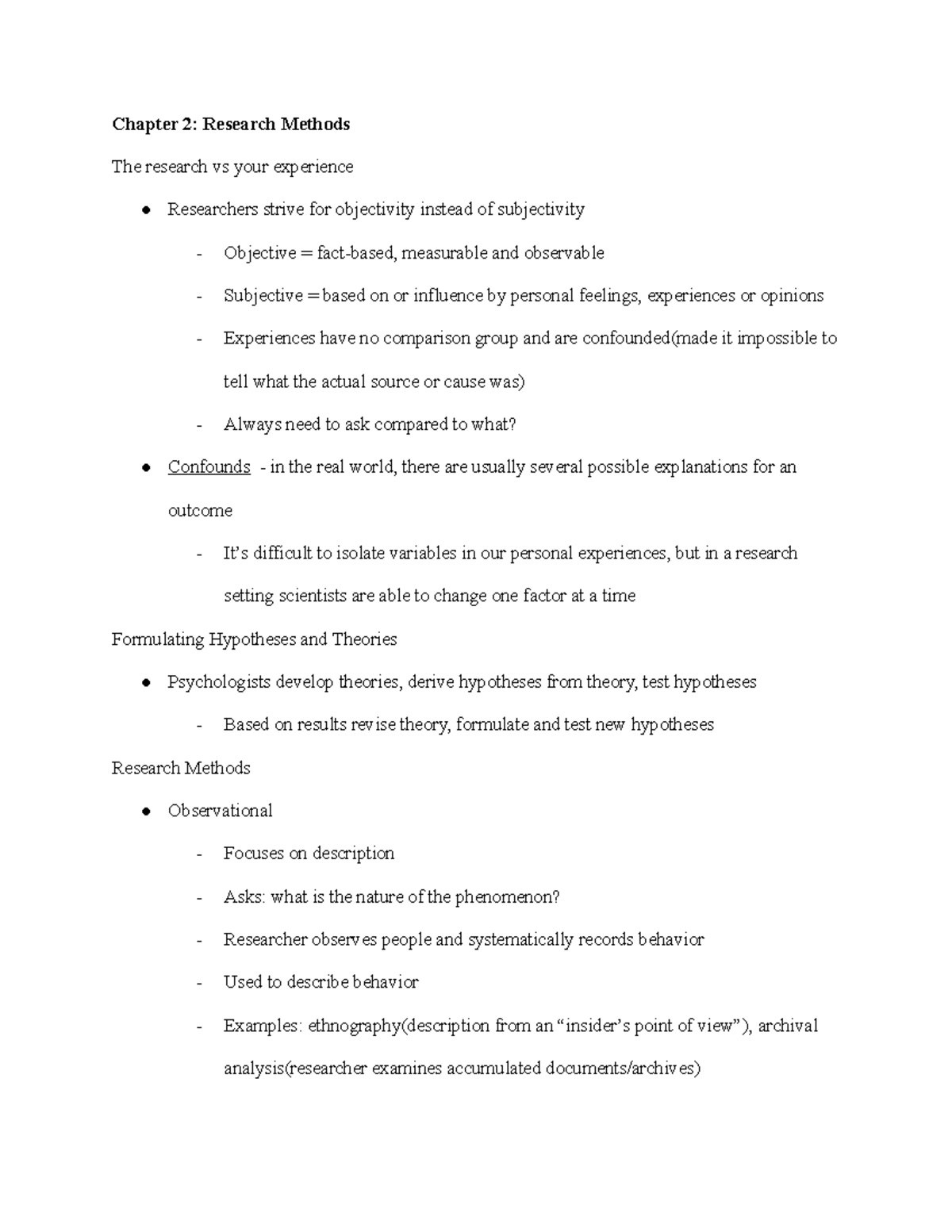 Psychology 101 Chapter 2 Lecture Notes Chapter 2 Research Methods