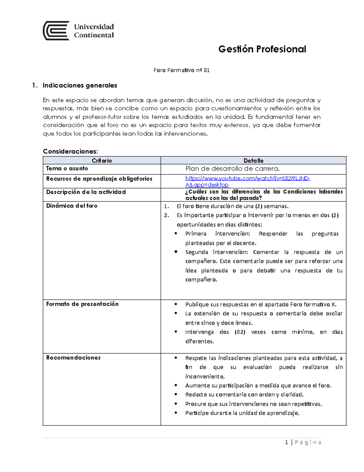 Foro Formativo 01 Texto Foro Formativo Nº 01 1 Indicaciones