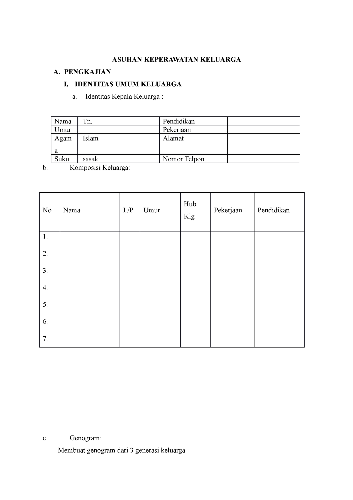 Format Pengkajian Kep Keluarga Asuhan Keperawatan Keluarga A