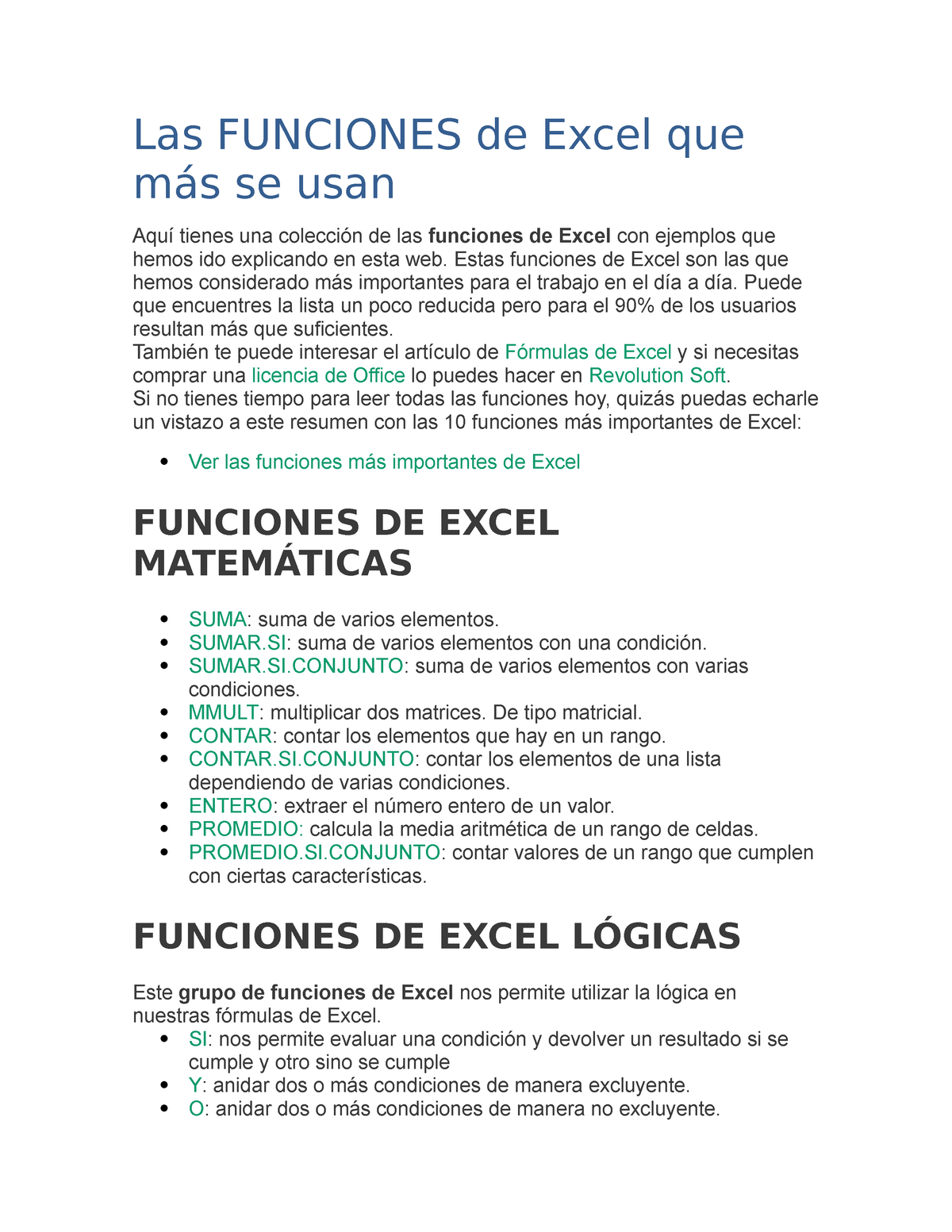 Las Funciones De Excel Que Más Se Usan Las Funciones De Excel Que Más