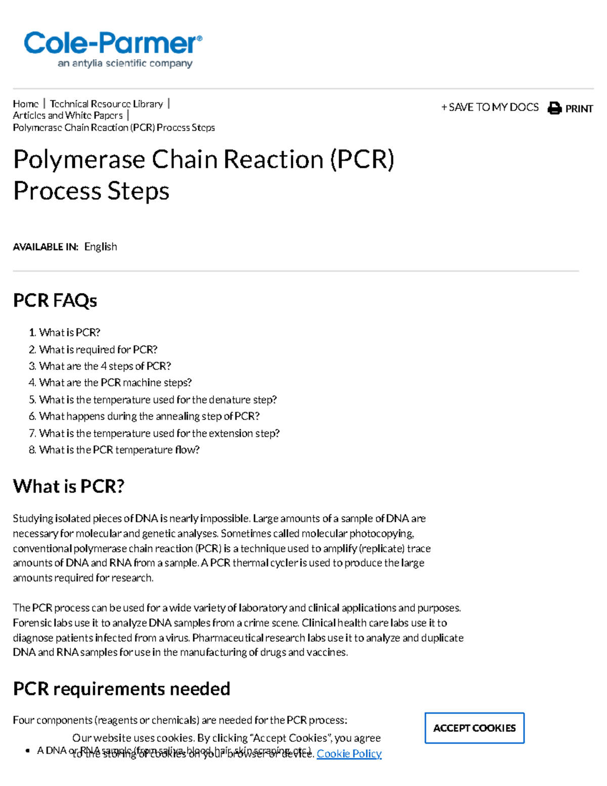 Pcr Process Steps Explained Cole Parmer Save To My Docs Print