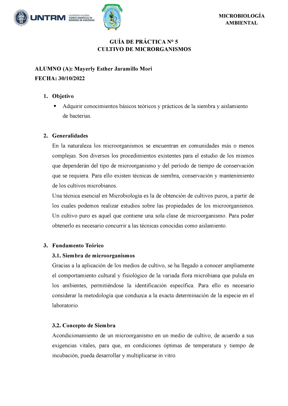 GuÍa De Práctica N 05 Practica GuÍa De PrÁctica N° 5 Cultivo De