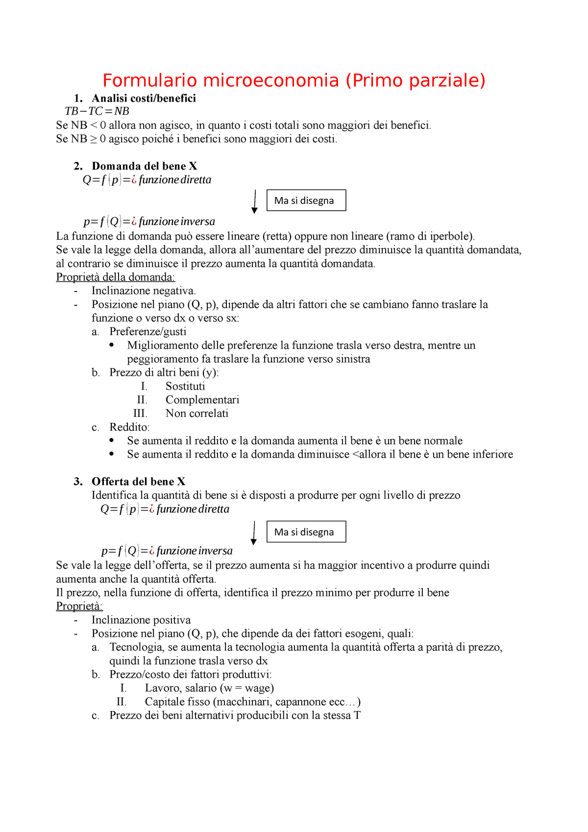 Formulario Microeconomia Per Lesame 30 E Lode Formulario