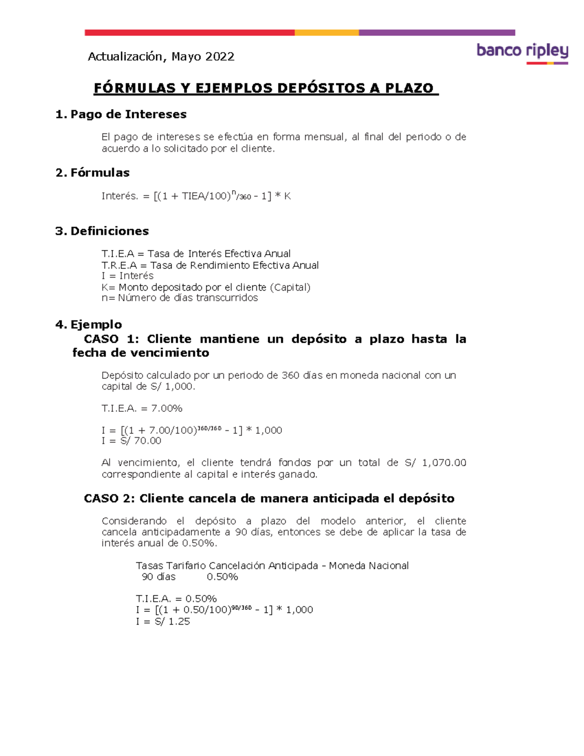 Formulas Ejemplos Deposito Plazo Fijo Actualización Mayo 2022