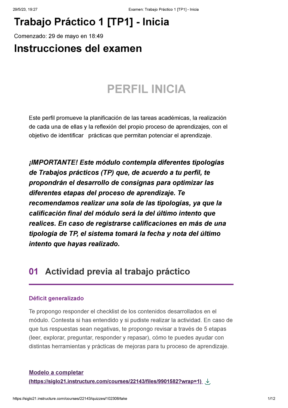 Examen Trabajo Práctico 1 Tp1 Inicia 90 Trabajo Práctico 1 Tp1