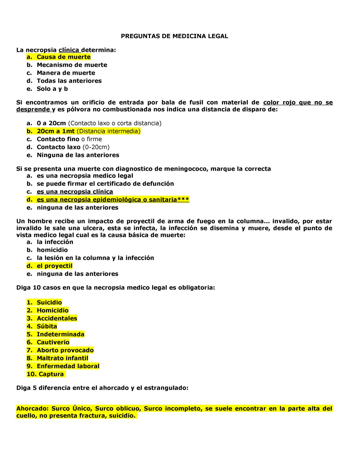 Examen Mayo Preguntas Y Respuestas Cuestionario De Medicina Legal Hot