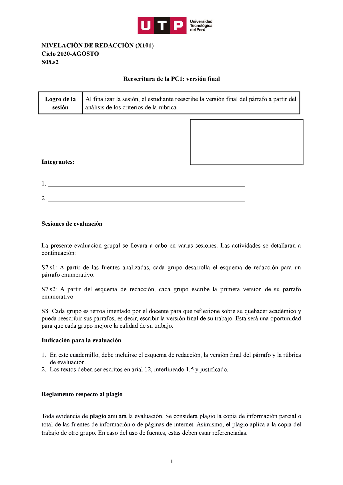 S08s2 Reescritura De La Pc1 Versión Final NivelaciÓn De RedacciÓn