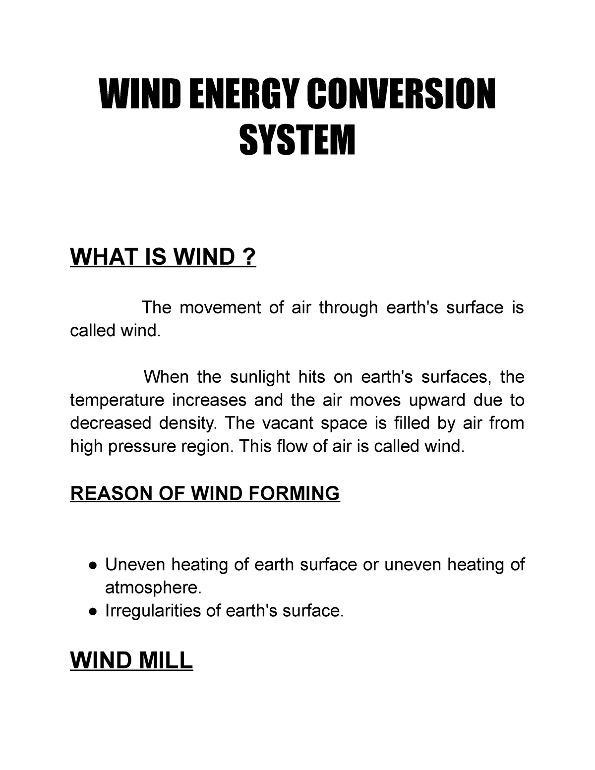 Wind Energy Conversion System 1 Wind Energy Conversion System What Is