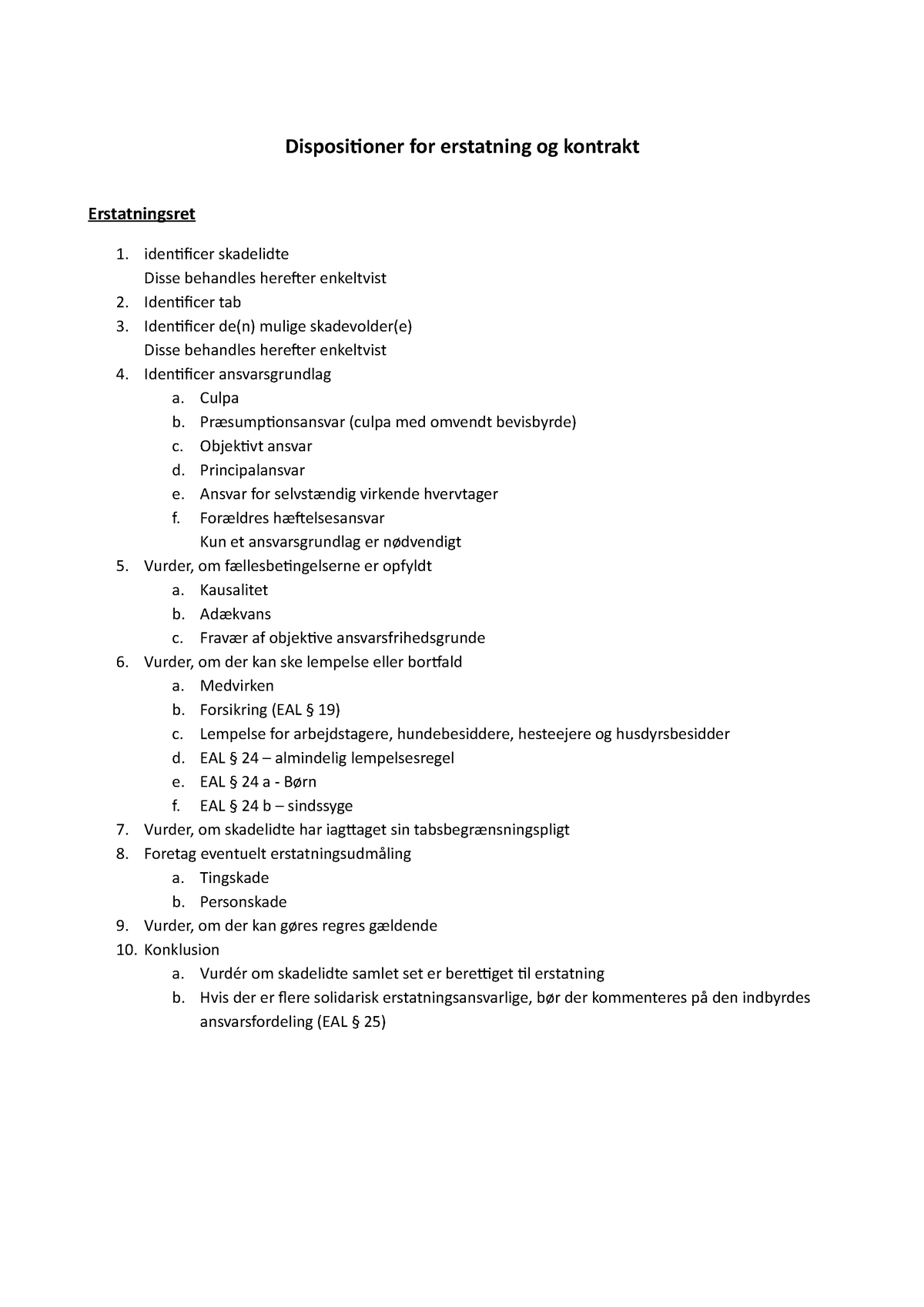 Dispositioner For Erstatning Og Kontrakt Dispositioner For Erstatning